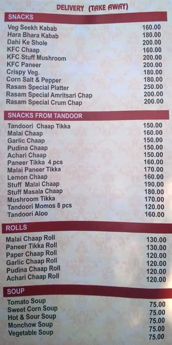 Menu of Rasam Kitchen, Rajendar Nagar, Ghaziabad
