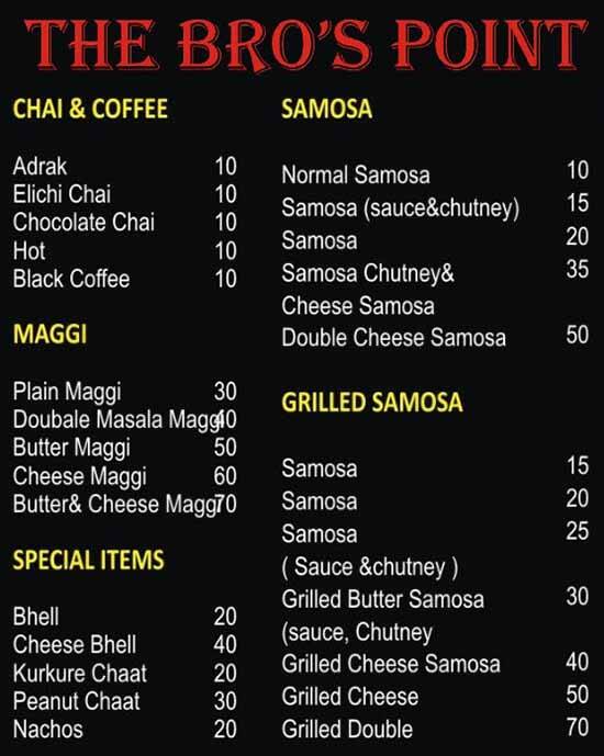 Menu of The Bro's Point, Khajrana, Indore