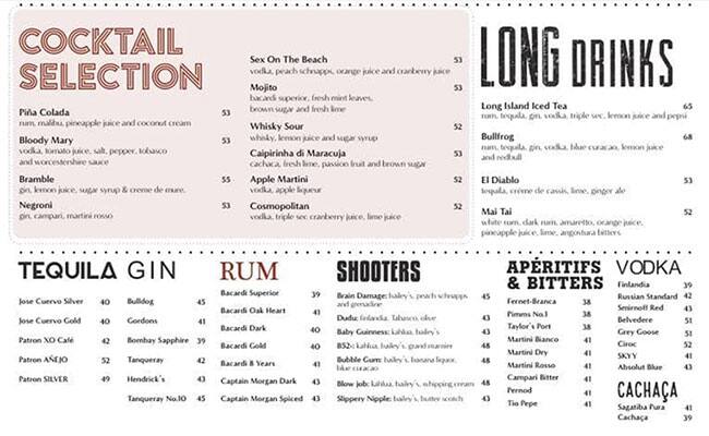 Menu at Long's Bar & Restaurant, Dubai, Sheikh Zayed Rd