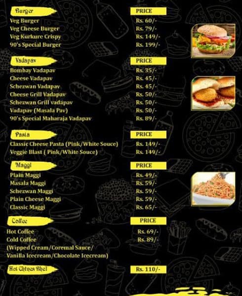 Menu of The 90s Premium Cafe, Dahisar East, Mumbai