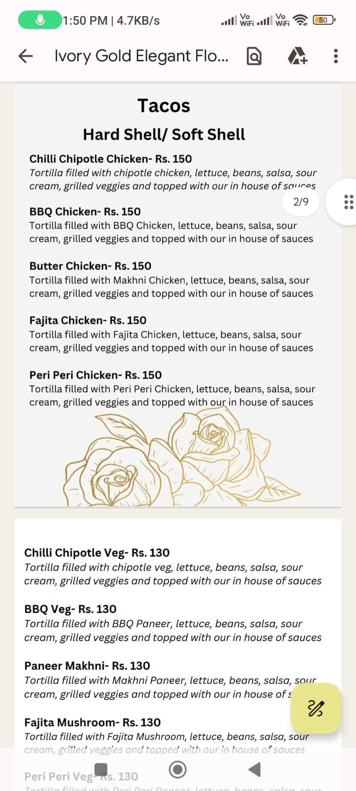 Menu of White Rose, Anand Vihar, New Delhi