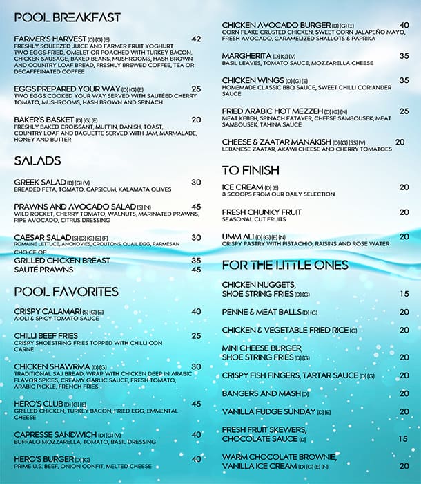 Menu at Hero's Pool Bar - Crowne Plaza Dubai Deira, Dubai
