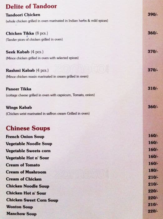 Menu at Namaste India Restaurant, Agra, +PCW