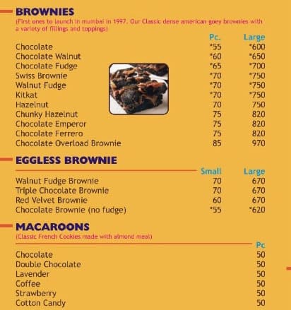 Menu of Brownie Point, Dahisar East, Mumbai