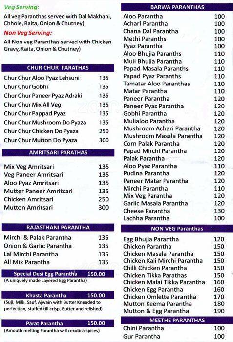 Menu at Desi Paranthe, Sarhol, Shop No. 9