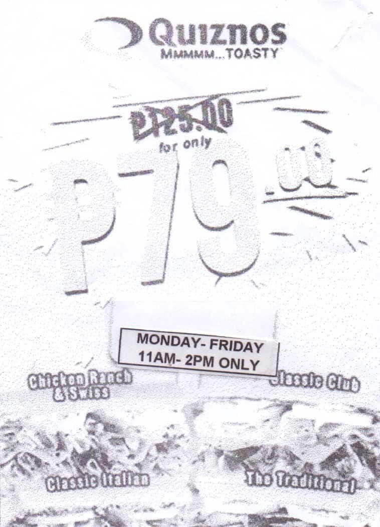 Menu at Quiznos restaurant, Taguig, H22X+4RR