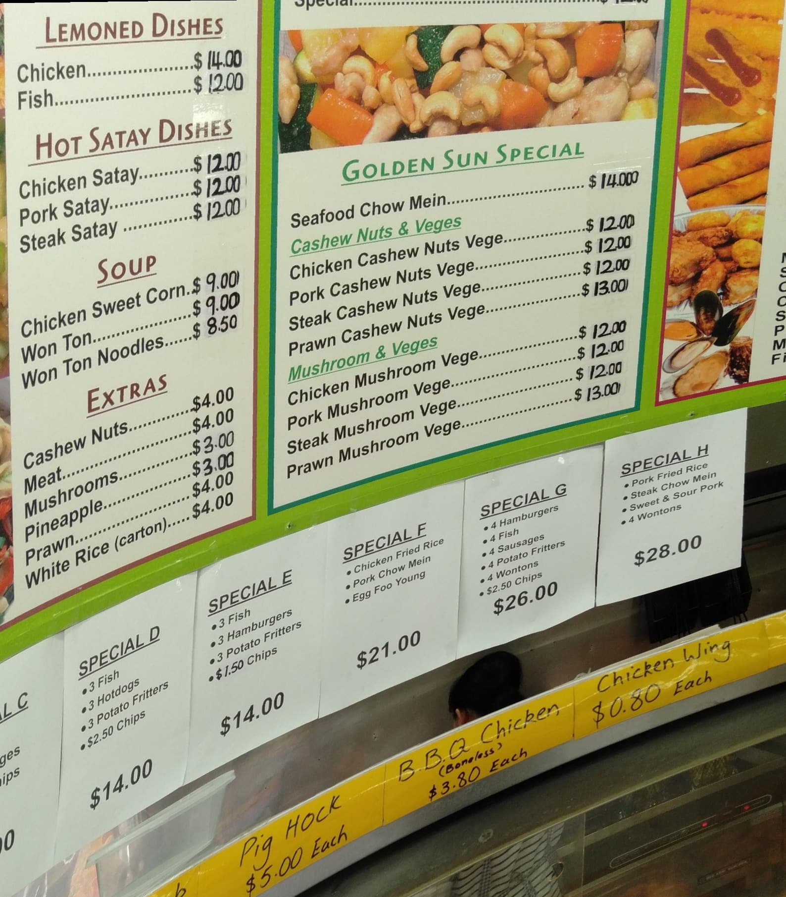 Menu at Golden Sun Takeaways fast food, Auckland, 61 St George St