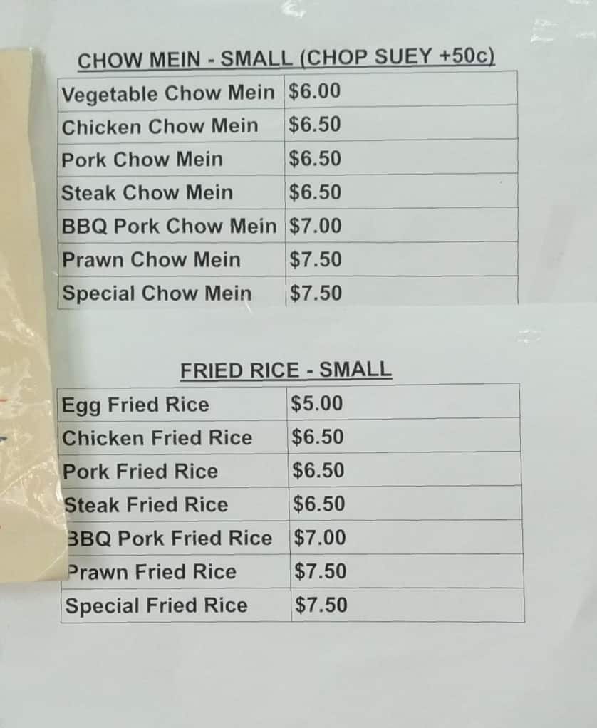 Menu at Golden Sun Takeaways fast food, Auckland, 61 St George St