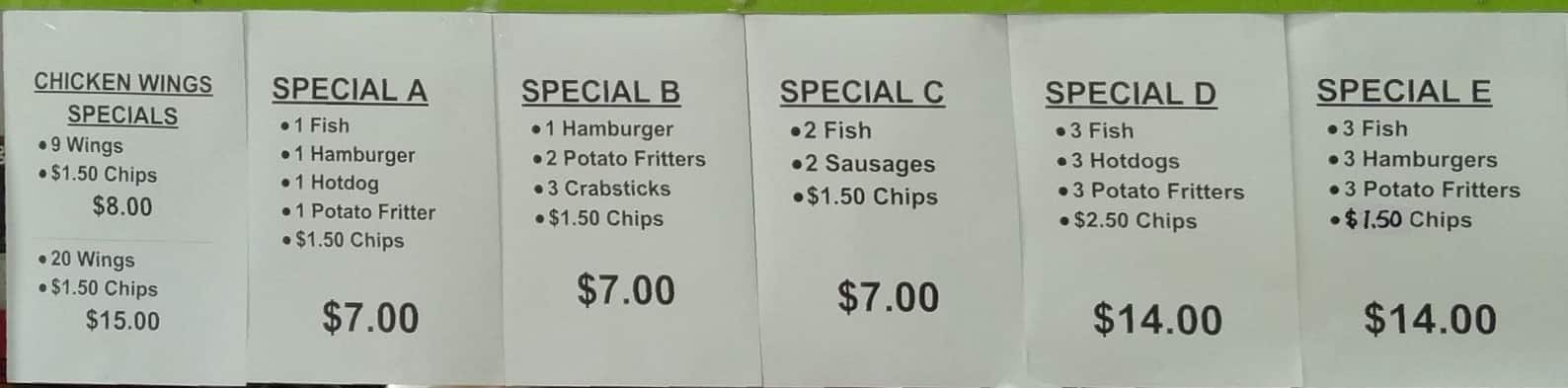 Menu at Golden Sun Takeaways fast food, Auckland, 61 St George St