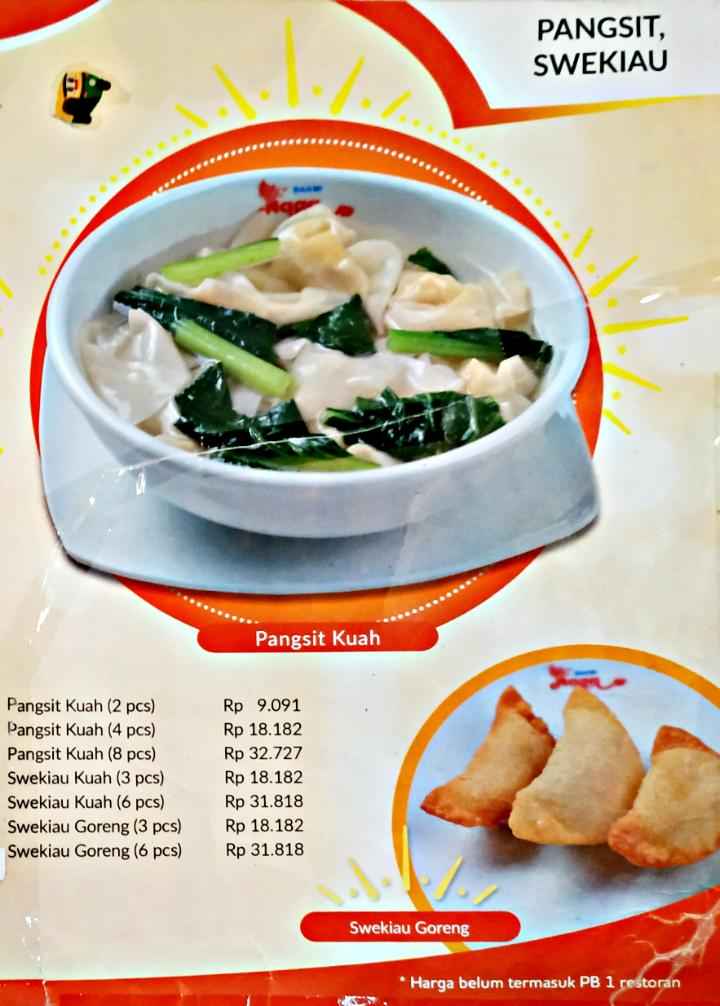 Menu at Bakmi Naga restaurant, Jakarta, Citywalk Sudirman 1st Floor