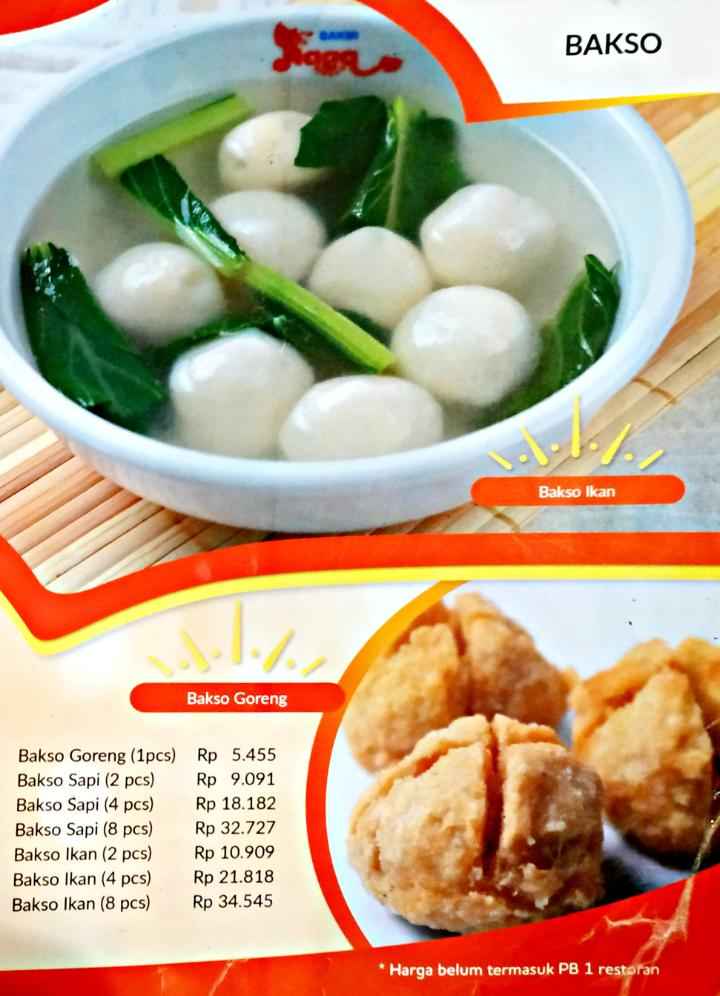 Menu at Bakmi Naga restaurant, Jakarta, Citywalk Sudirman 1st Floor