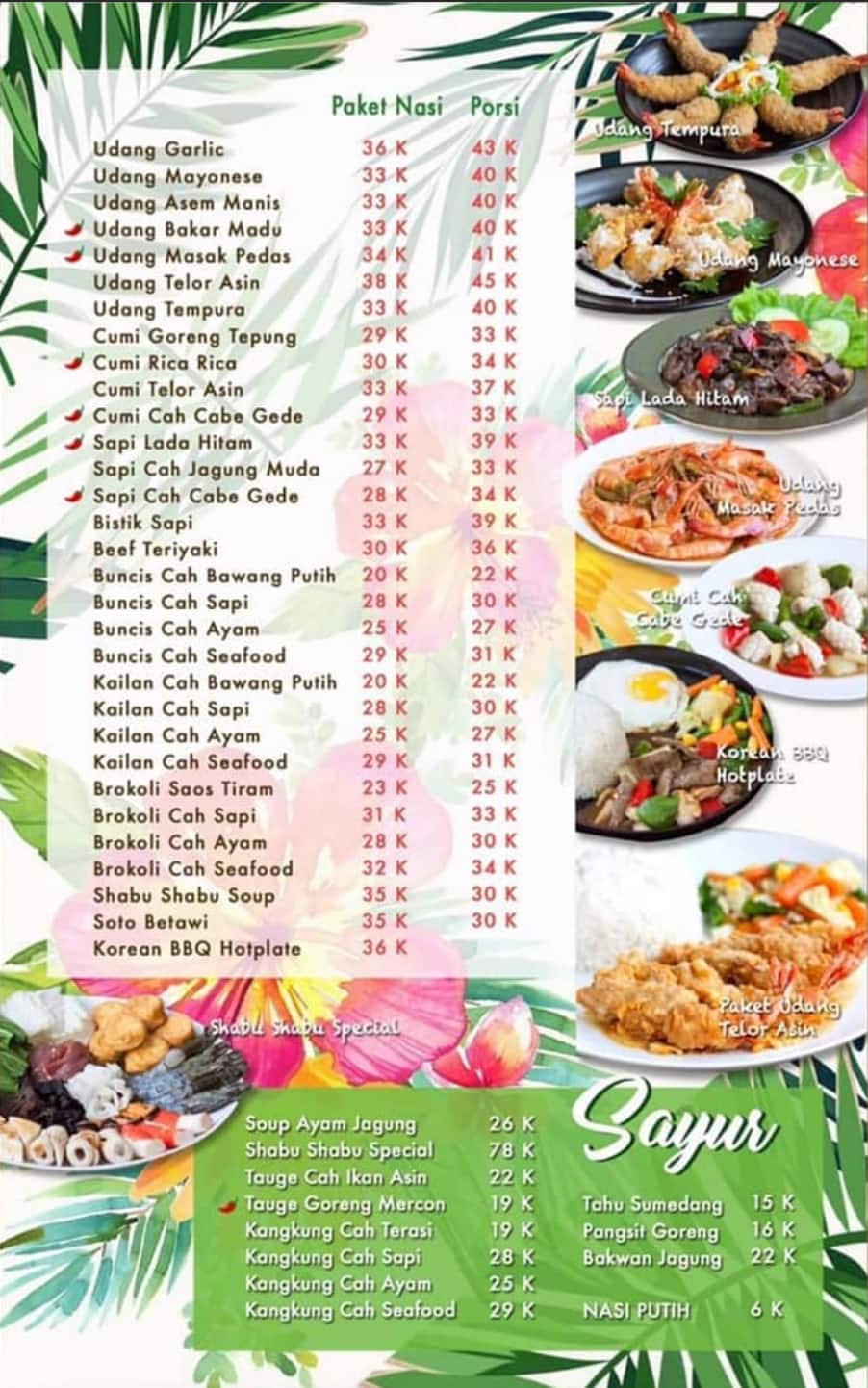 Menu at Waroenk Kito Biak restaurant, Jakarta, Jl. Biak No.7F