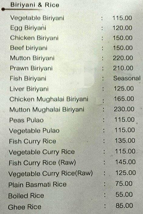Menu at Ceylon Bake House, Kochi, Monastry Road