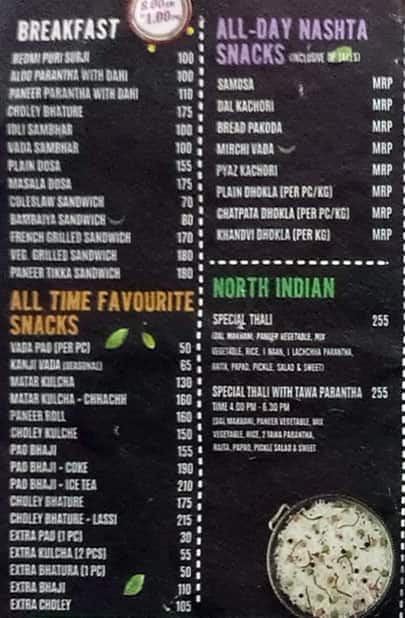 Menu of Kanha, Pratap Nagar, Jaipur