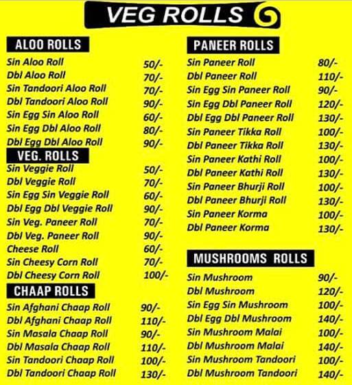 Menu at Roll Express, Jaipur, Karma Patel Marg