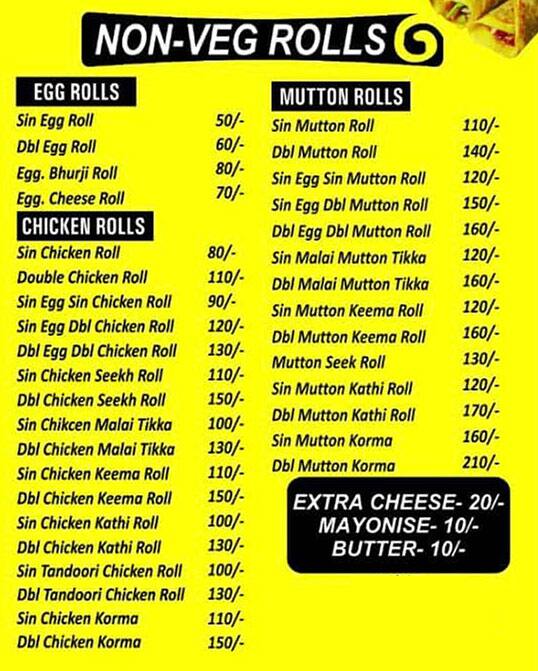 Menu at Roll Express, Jaipur, Karma Patel Marg