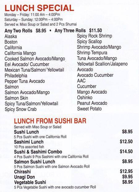 Menu at Yama restaurant, New York City, 122 E 17th St