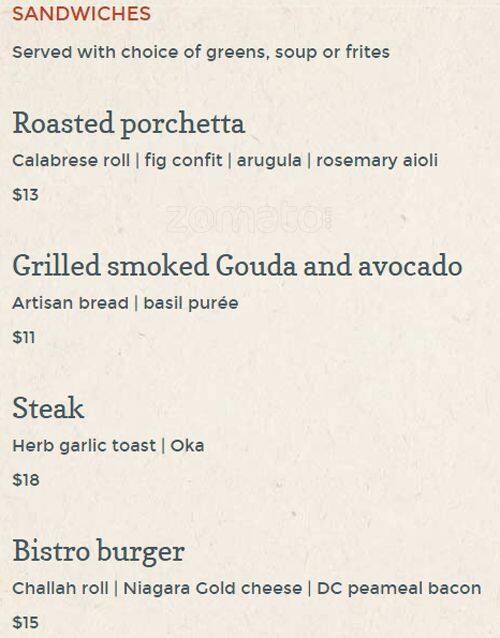 Menu at Bistro '67 restaurant, Whitby