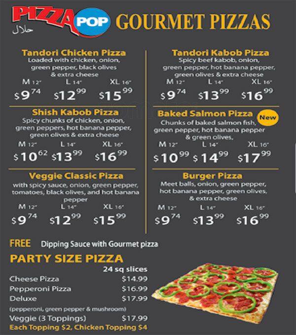 Menu at Pizza Pop pizzeria, Mississauga, The Collegeway