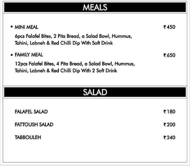 Menu of Falafel Lovers, Diwalipura, Vadodara