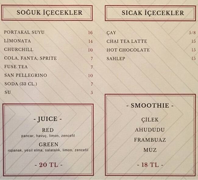Menu at Field Moda, Istanbul
