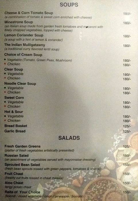 Menu at MPT Tansen Residency, Gwalior