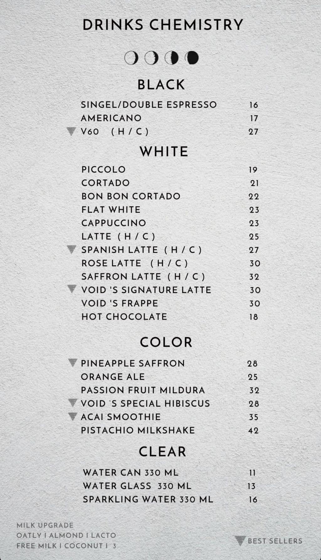 Menu at VOID cafe, Abu Dhabi