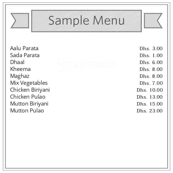 Menu of Pak Afghan, Al Samha, Abu Dhabi
