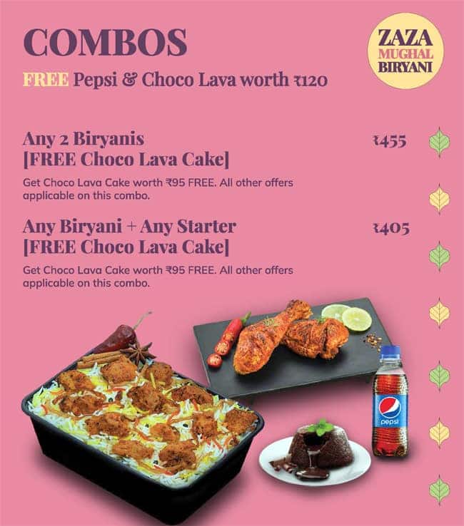 Menu of ZAZA Mughal Biryani, Gachibowli, Hyderabad