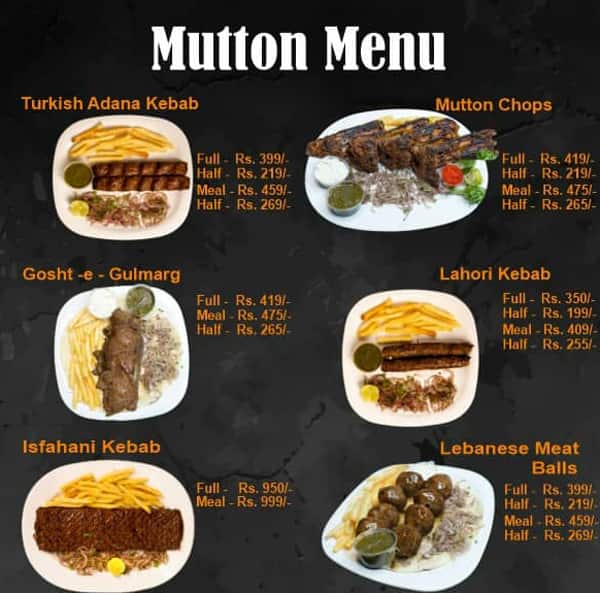 Menu of Kebabzadeh, Tolichowki, Hyderabad