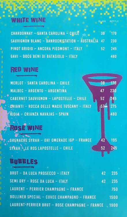 Menu of Central, Yas Island, Abu Dhabi