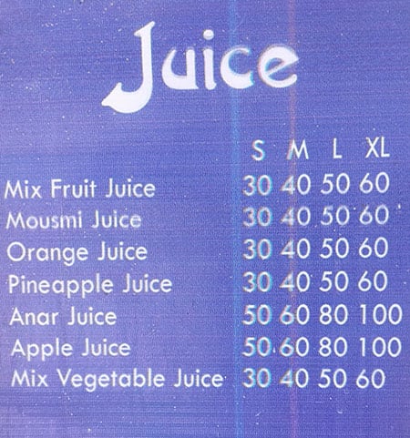 Menu of Juice Box, Sector 69, Gurgaon