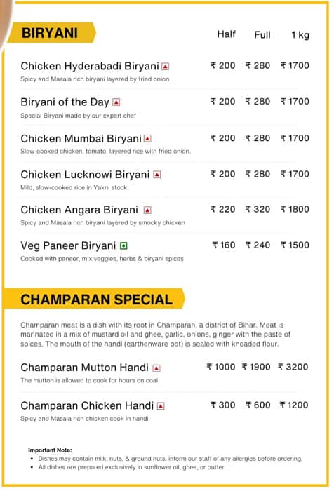 Menu of Biryaniya, Wagle Estate, Thane West, Thane