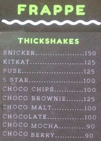 Menu at Cafe Frappe, Mysuru, Shop 16