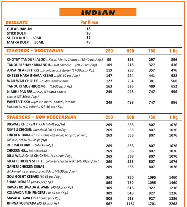 Menu at FBK- Foods By The Kilo, Mumbai