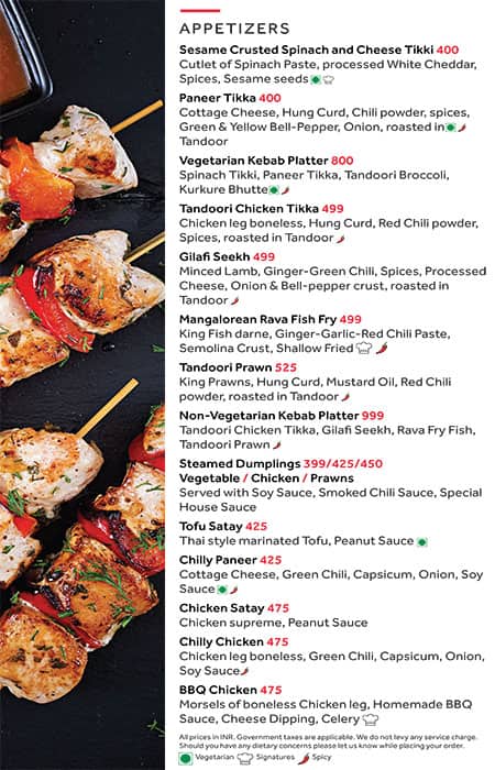 Menu at Bengaluru Marriott Hotel Whitefield, Bengaluru