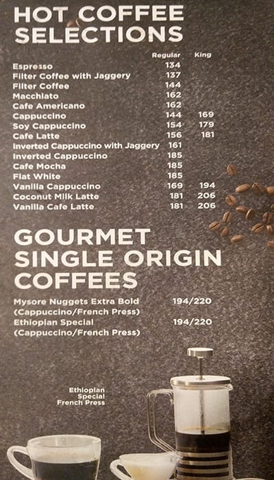 Menu at Cafe Coffee Day, Bengaluru, Sigma Mall