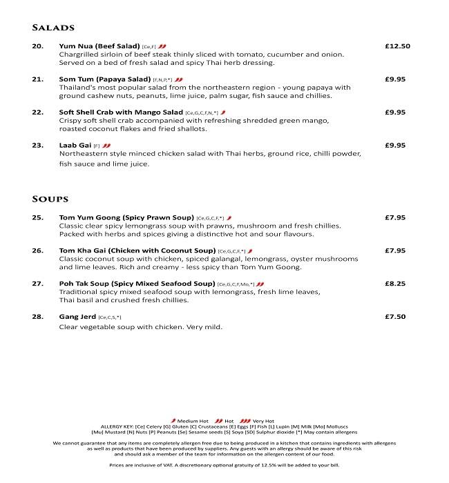 Menu at Thai Square restaurant, London, 21-24 Cockspur Street