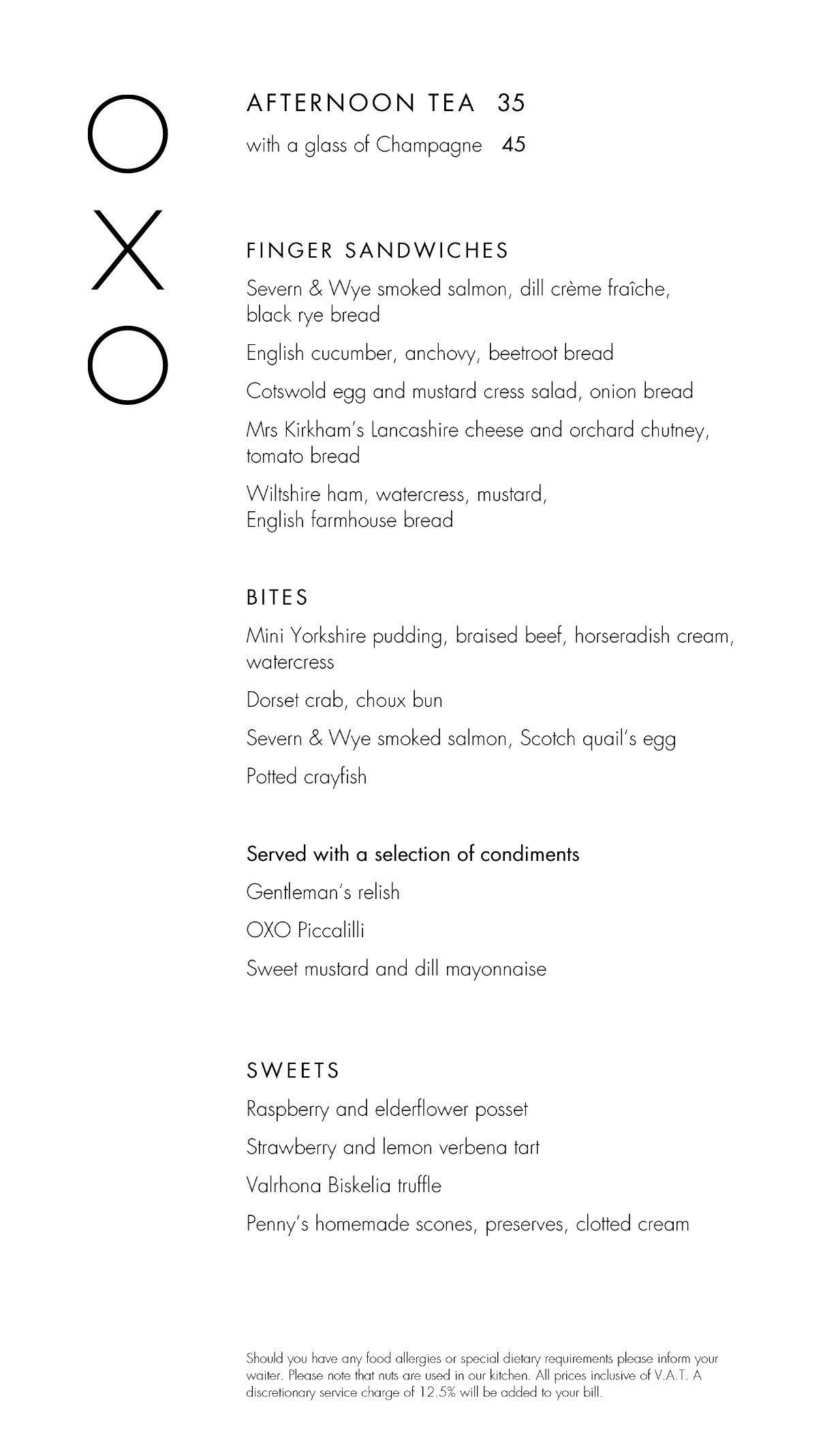 Menu at Oxo Tower Brasserie restaurant, London