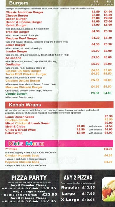 Menu at Pizza Joker fast food, Hersham