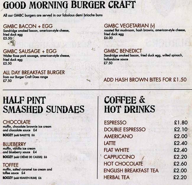 Menu at Burger Craft pub & bar, London, 308 Edgware Road