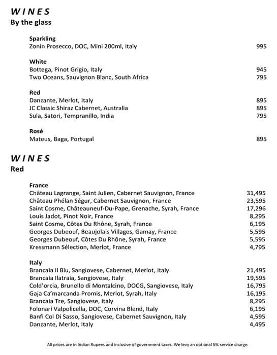 Menu of The Dining Room - Park Hyatt, Guindy, Chennai