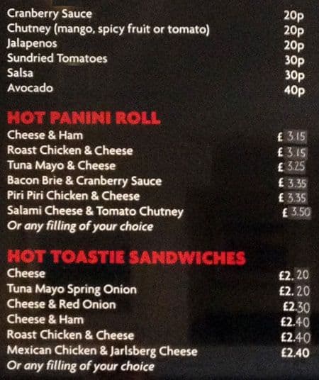 Menu at Scooby's fast food, Edinburgh