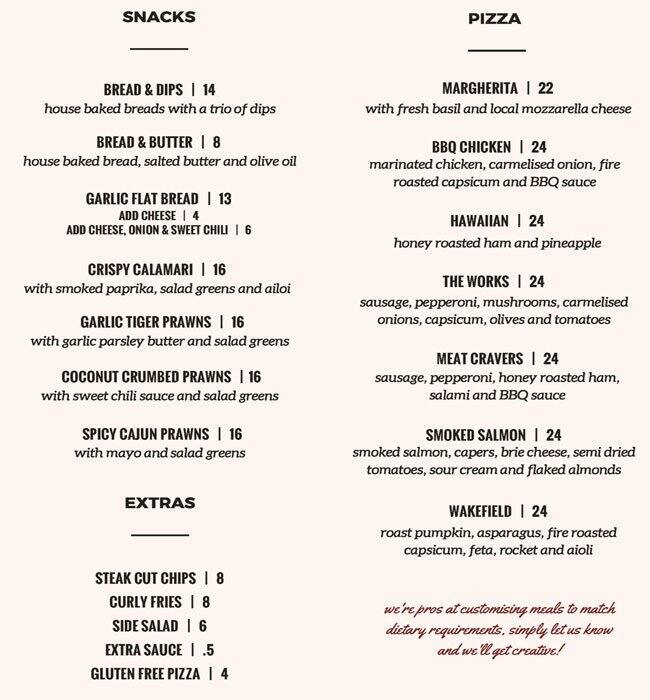 Menu at The Styx restaurant, Nelson