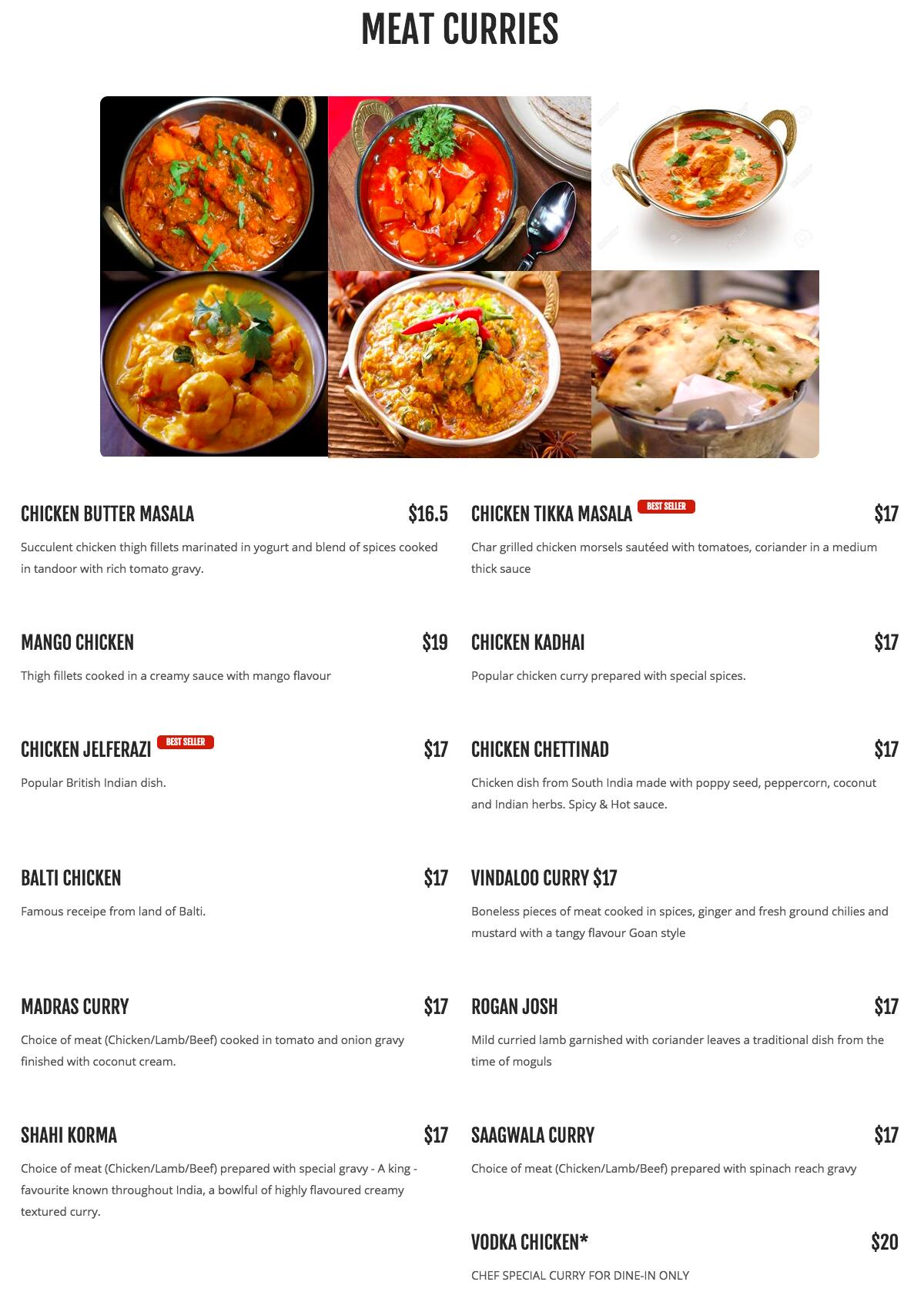 Menu at One Mb Restaurant (British Indian Cuisine), Potts Point, 2/95 ...