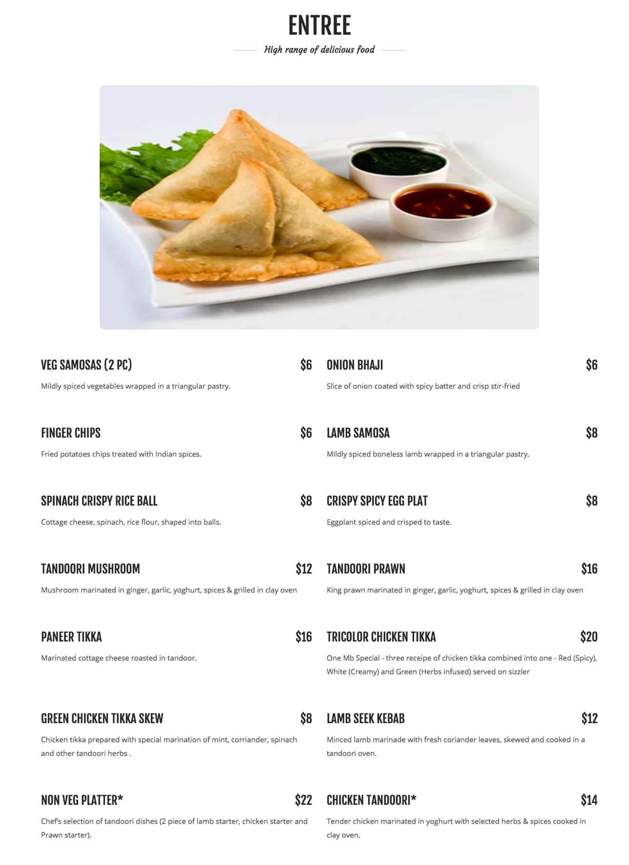 Menu at One Mb Restaurant (British Indian Cuisine), Potts Point, 2/95 ...