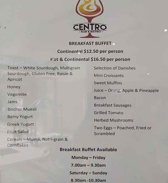Menu at Metropole Cafe, Fitzroy