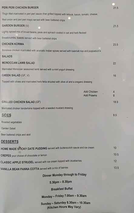 Menu at Metropole Cafe, Fitzroy