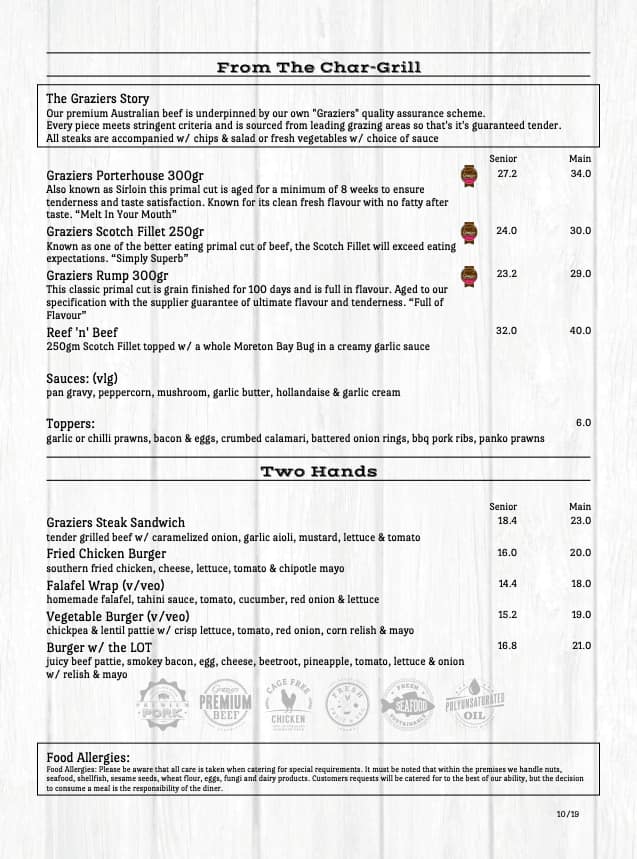 Menu at Royal FTG Hotel restaurant, Ferntree Gully
