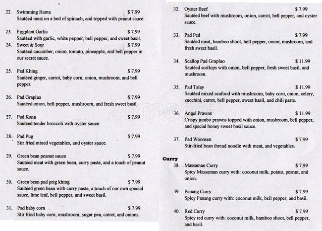 Menu at Amazing Thai Cuisine restaurant, Seattle